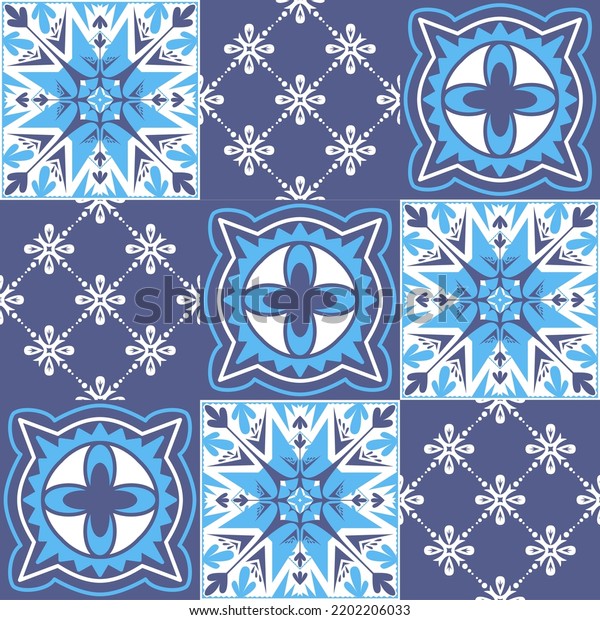 Mediterranean Porcelain Tiles Blue Pattern Wall Stock Vector (Royalty ...