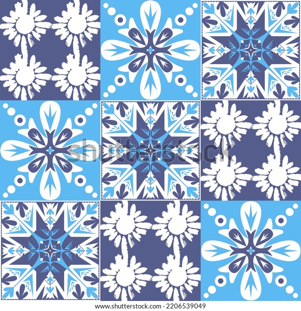 Mediterranean Porcelain Tiles Blue Pattern Azulejo Stock Vector ...