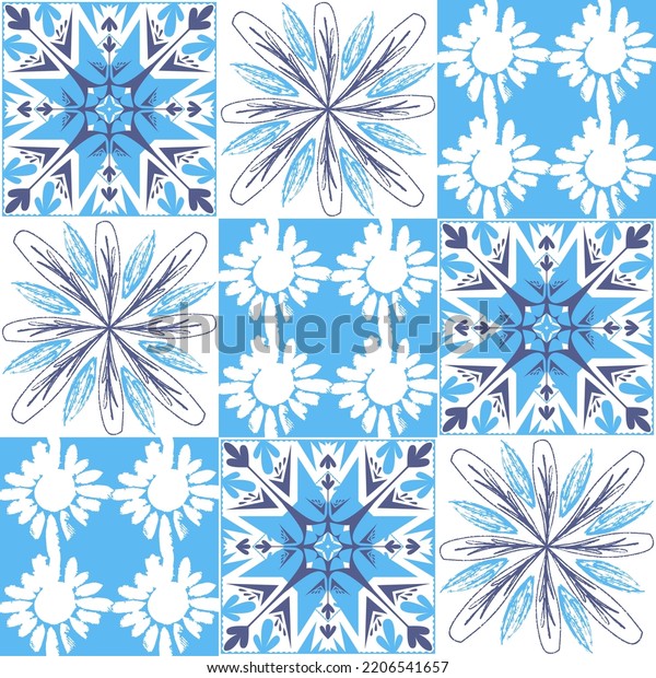 Mediterranean Porcelain Tiles Blue Pattern Wall Stock Vector (Royalty ...