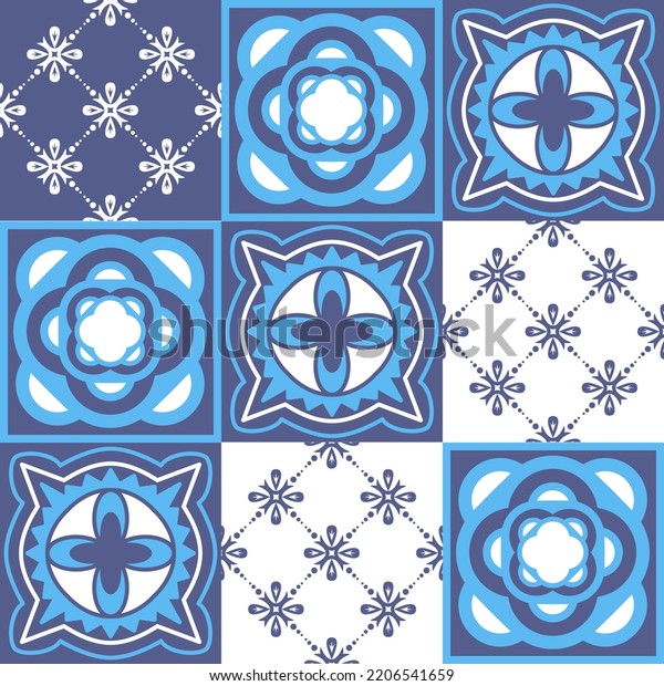 Mediterranean Porcelain Tiles Blue Pattern Wall Stock Vector (Royalty ...