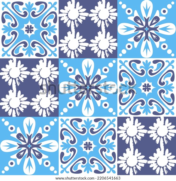 Mediterranean Porcelain Tiles Blue Pattern Wall Stock Vector (Royalty ...