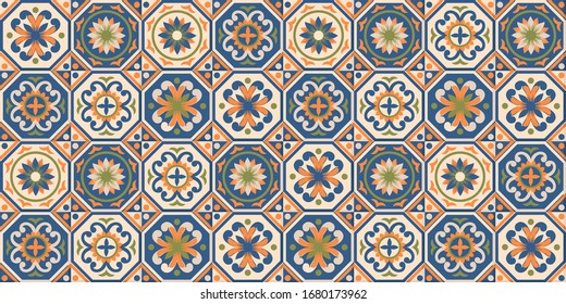 Mediterranean Seamless Pattern Moroccan Tiles Azulejos Stock Vector ...
