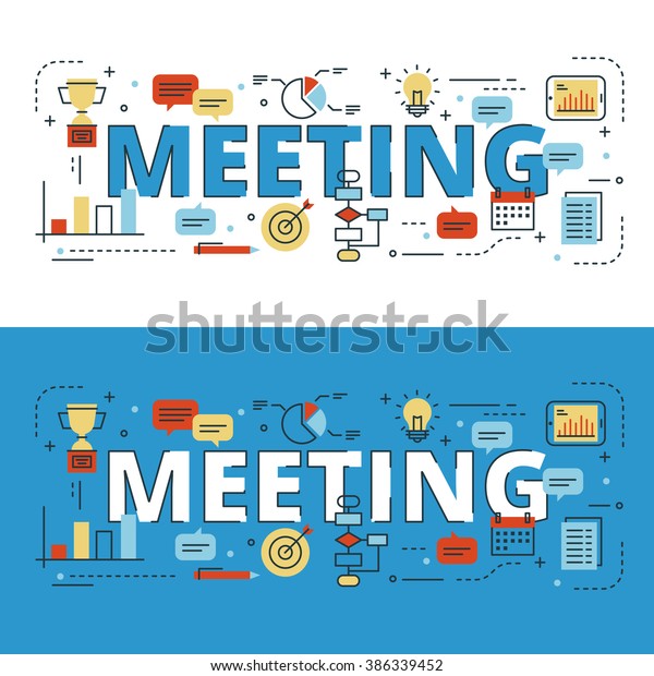 Meeting Lettering Flat Line Design Icons Stock Vector (Royalty Free ...