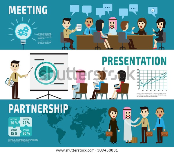Meeting Presentation Partnership Banner Header Set Stock Vector ...