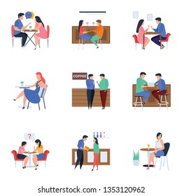 Cartoon Drink Eating Characters People Restaurant Stock Vector (Royalty ...