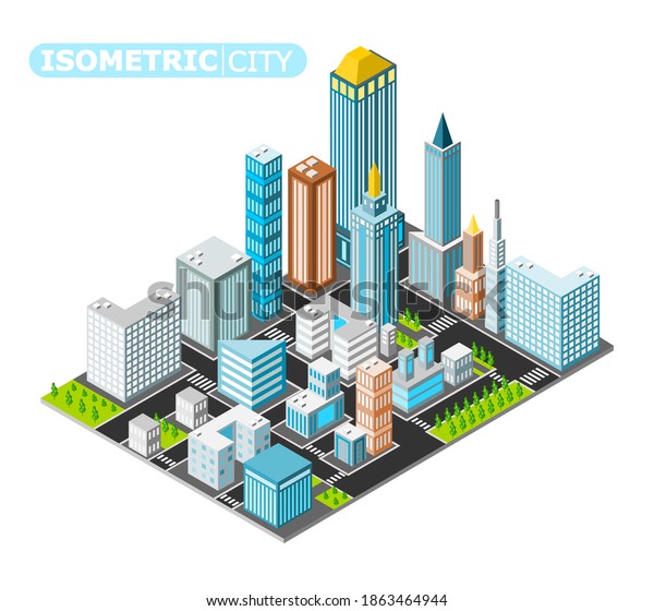Megacity Isometric Design Vector Modern Skyscraper Stock Vector ...