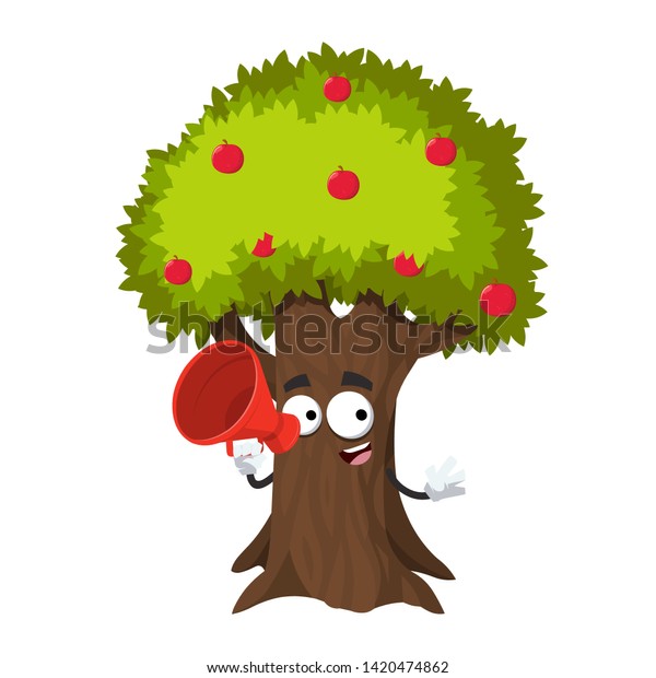 Megaphone Cartoon Apple Tree Full Red Stock Vector (Royalty Free ...