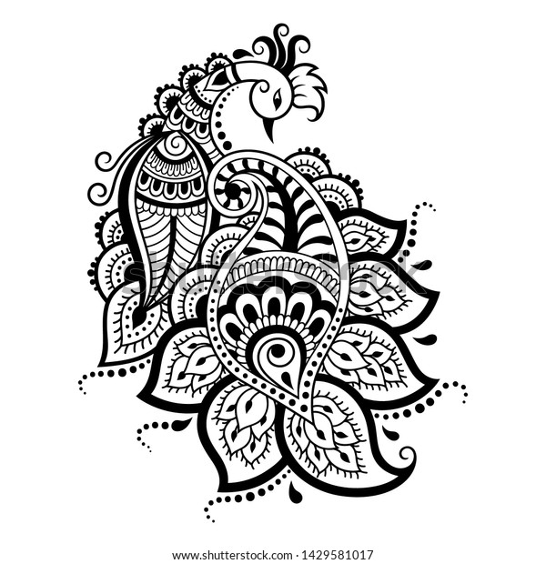 Mehndi Flower Pattern Peacock Henna Drawing Stock Vector Royalty Free