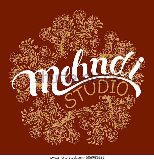 Mehndi Studio Hand Drawn Logo Traditional Stock Vector (Royalty Free ...