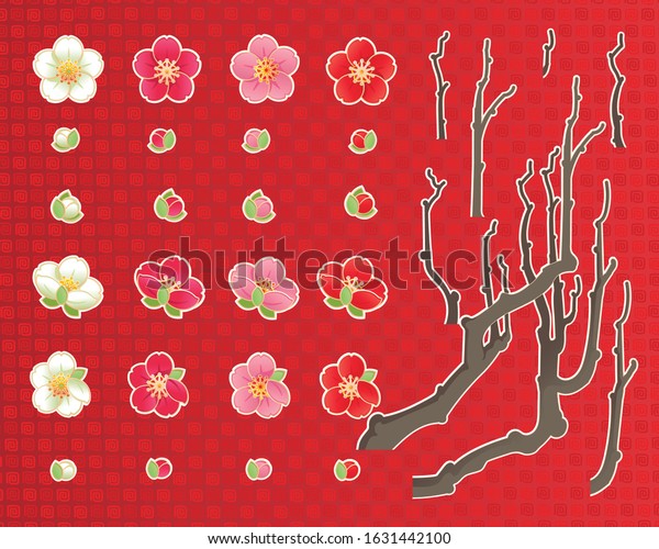Mei Flowers Set Many Types Cherry Stock Vector (Royalty Free ...
