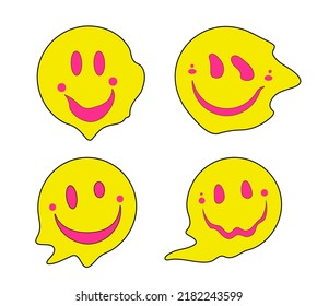 Melted Funny Smiling Face Set in Stock Vector (Royalty Free) 2182243599 ...