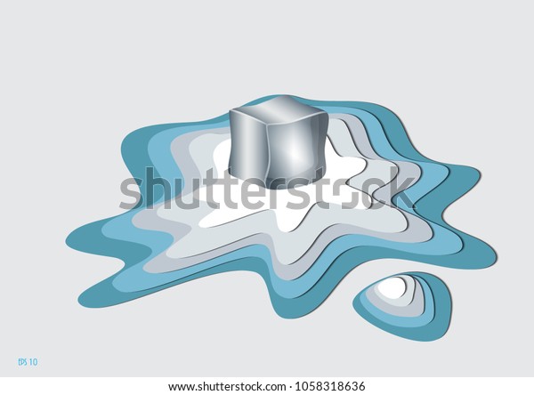 Melting Ice Cube Paper Craft Style Stock Vector (Royalty Free ...