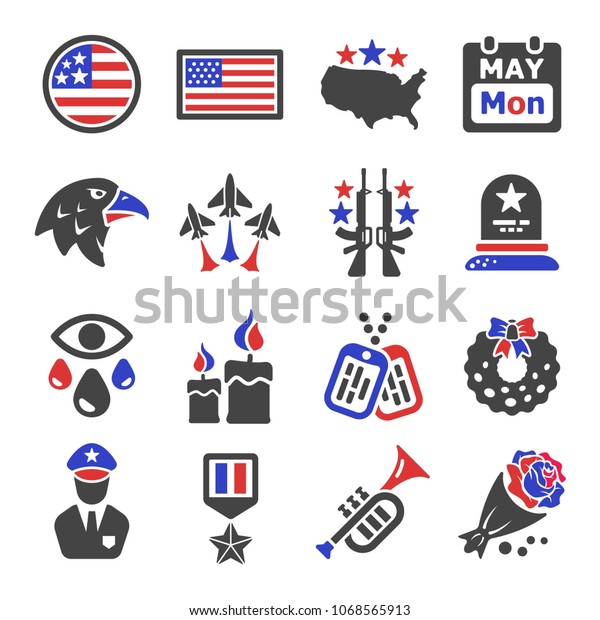 Memorial Day Icon Set Stock Vector (Royalty Free) 1068565913 | Shutterstock