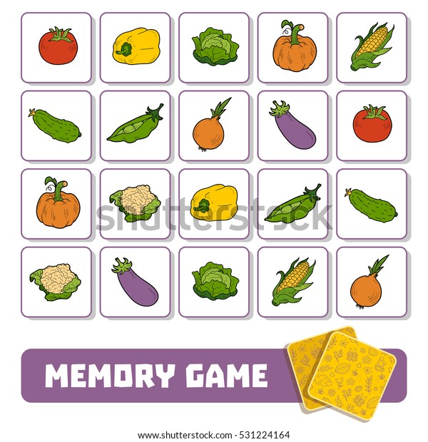Memory game for preschool children, vector cards with vegetables