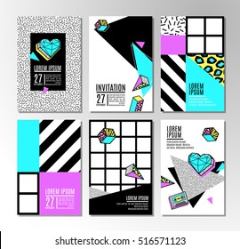 Memphis Cards Geometric Elements Set Vector Stock Vector (Royalty Free ...