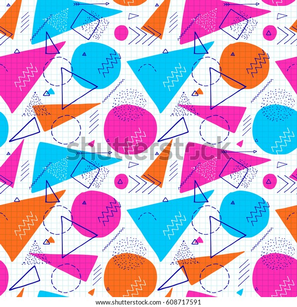Memphis Design 80s Geometric Style Seamless Stock Vector (Royalty Free ...
