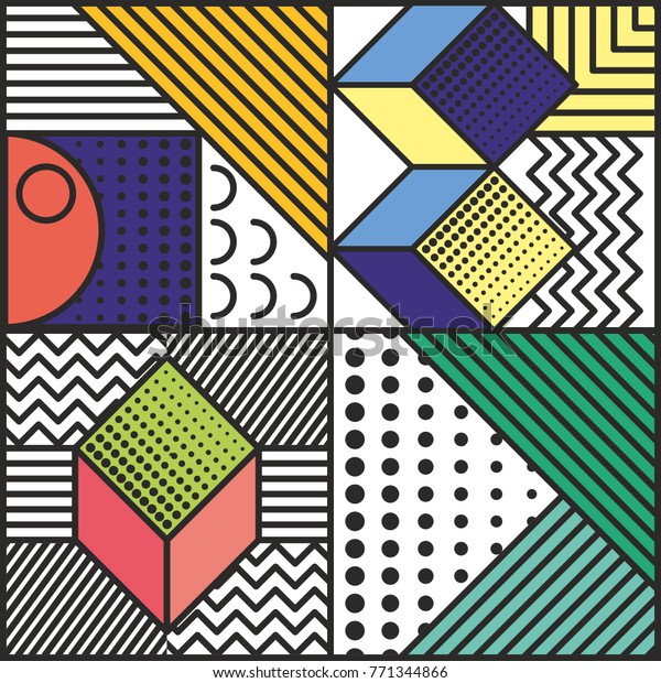 Memphis Style Cards Design Collection Colorful Stock Vector (Royalty ...