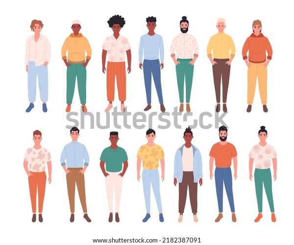 Men Different Races Body Types Hairstyles: เวกเตอร์สต็อก (ปลอดค่า ...