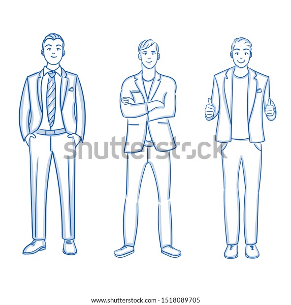 Men Hand Drawn Blue Outline Young Stock Vector (Royalty Free ...
