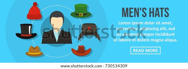 Men Hats Banner Horizontal Concept Flat Stock Vector (Royalty Free ...