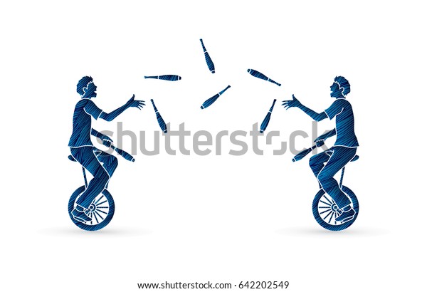 Men Juggling Pins While Cycling Together Stock Vector (Royalty Free ...