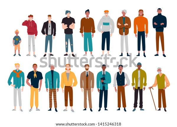 Men Many Male Characters Different Ages: stockvector (rechtenvrij ...