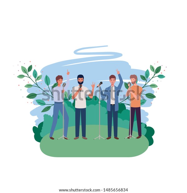 Men Microphone Branches Leaves Background Stock Vector (Royalty Free ...