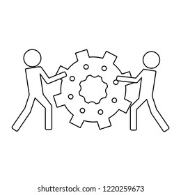Men Pulling Gear Pictogram Black White Stock Vector (Royalty Free ...
