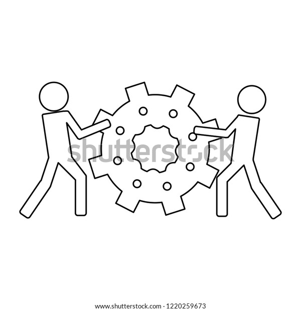Men Pulling Gear Pictogram Black White Stock Vector (Royalty Free ...
