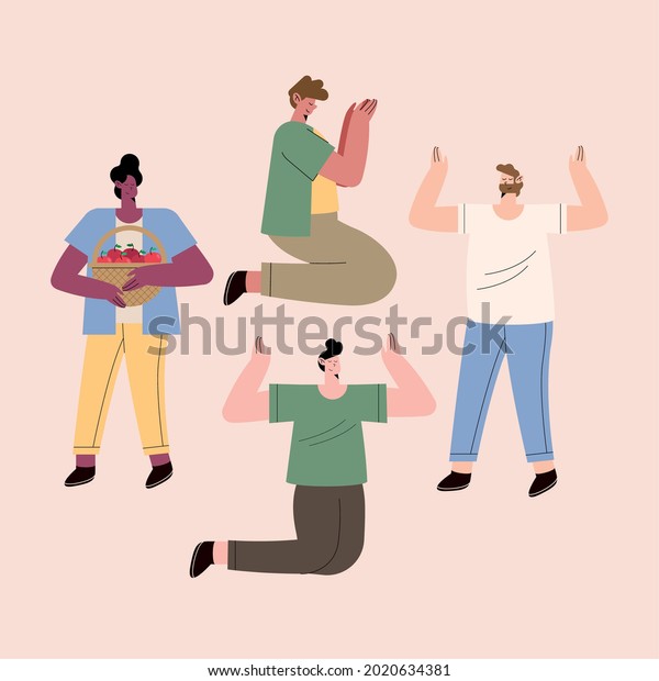 Men Set Hands Praising On White Stock Vector (Royalty Free) 2020634381 ...