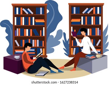 Men Sit Library Read Books Illustration Stock Vector (Royalty Free ...