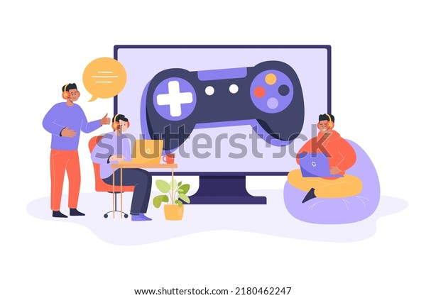 Men Sitting Playing Video Game Flat Stock Vector (Royalty Free ...