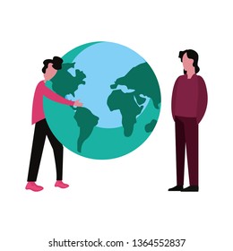 Guy Girl Carrying Planet Earth Vector Stock Vector (Royalty Free ...