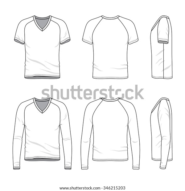Men's clothing set. Front, back and side views of blank v-neck t-shirt ...