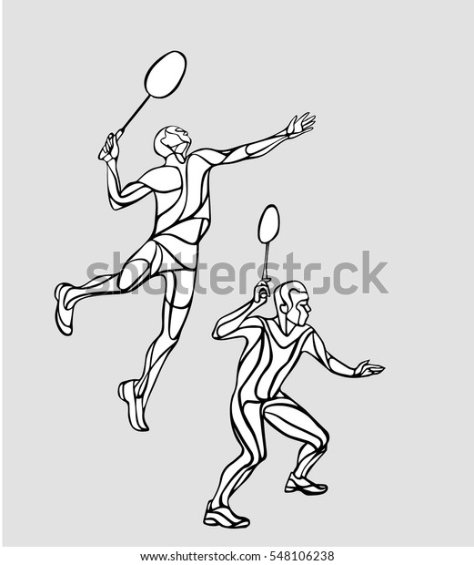 Mens Doubles Badminton Players Vector Illustration: vector de stock ...
