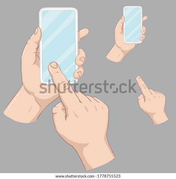 Mens Hand Holding Smartphone Hand Pointer Stock Vector (Royalty Free ...