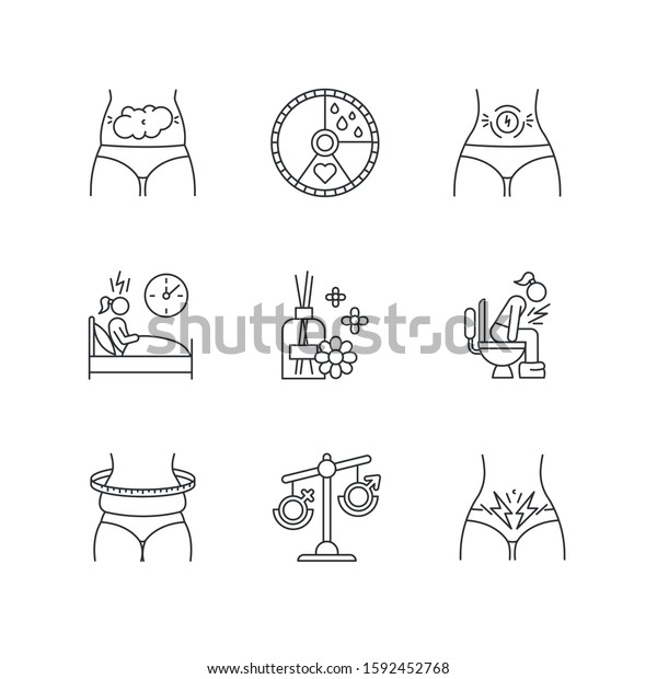 Menstrual Cycle Linear Icons Set Predmenstrual Stock Vector (Royalty ...