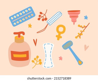 Menstrual Cycle Set Vector Hand Drawn Stock Vector (Royalty Free ...