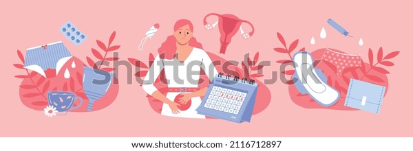 Menstruation Flat Design Concept Calendar Feminine Stock Vector ...