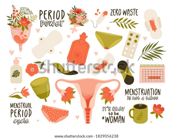 Menstruation Theme Period Various Feminine Hygiene Stock Vector ...