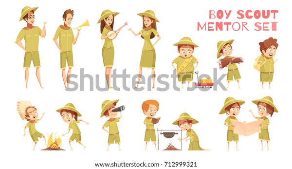 Mentors Guiding Boy Scouts Orienteering Map Stock Vector (Royalty Free ...