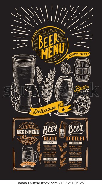 Menu Beer Restaurant Design Template Handdrawn Stock Vector (Royalty ...