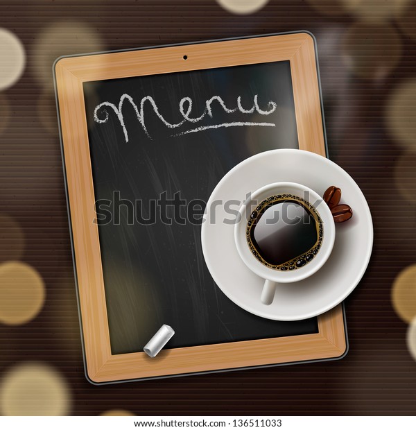 Menu Blackboard Background Cup Coffee Vector Stock Vector (Royalty Free ...