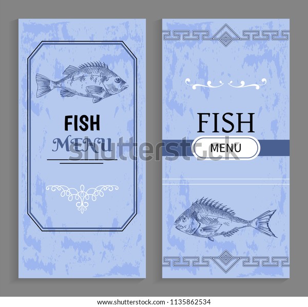 Menu Dishes Fish Templates Decorative Frames Stock Vector (Royalty Free ...