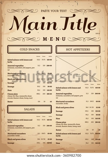 Menu Template Sepia Stock Vector (Royalty Free) 360982700