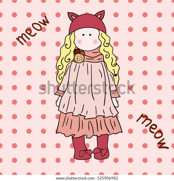 Meow Doll Vintage Hand Drawn Girl Stock Vector (Royalty Free) 525906982 ...
