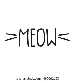 Meow Vector Lettering Hand Drawn Illustration Stock Vector (Royalty ...