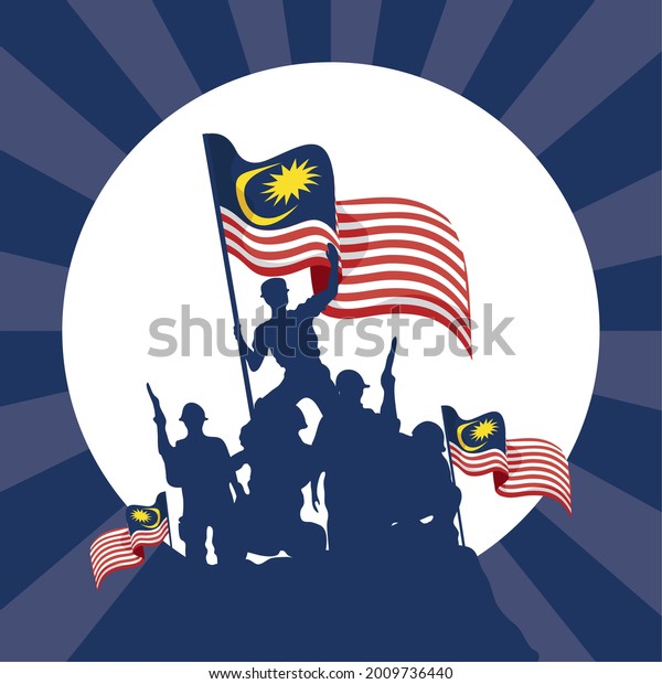 Merdeka Celebration Warriors Waving Flags Stock Vector (Royalty Free ...