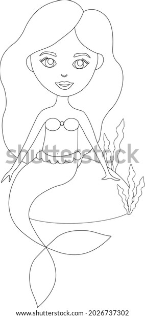 Mermaid Black White Coloring Vector Illustration Stock Vector (Royalty ...