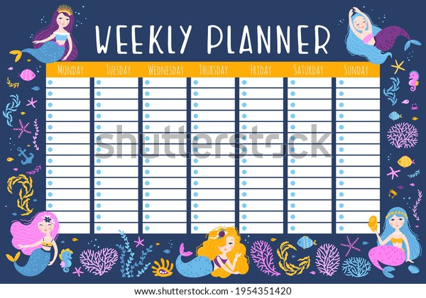 Mermaid Planner Week Vector Illustrations Cute Stock Vector (Royalty ...